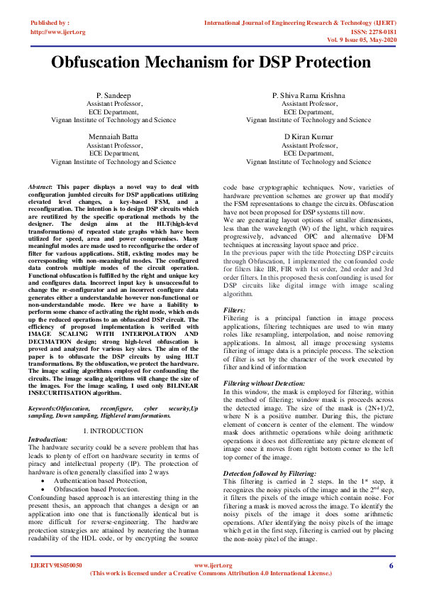 (PDF) IJERT-Obfuscation Mechanism for DSP Protection