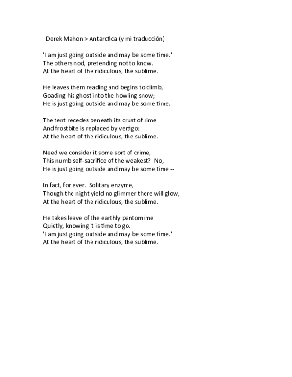 (DOC) Derek Mahon > Antartica (y mi traducción)