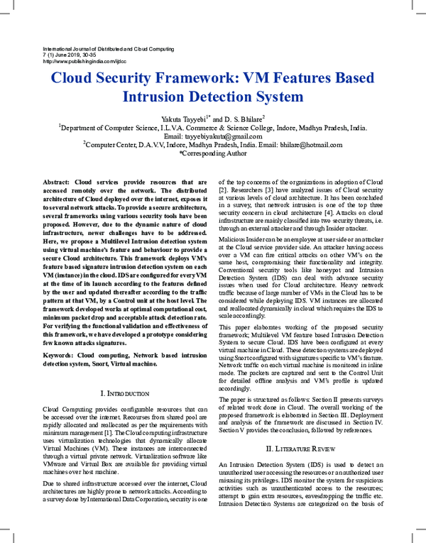 Pdf Cloud Security Framework Vm Features Based Intrusion Detection