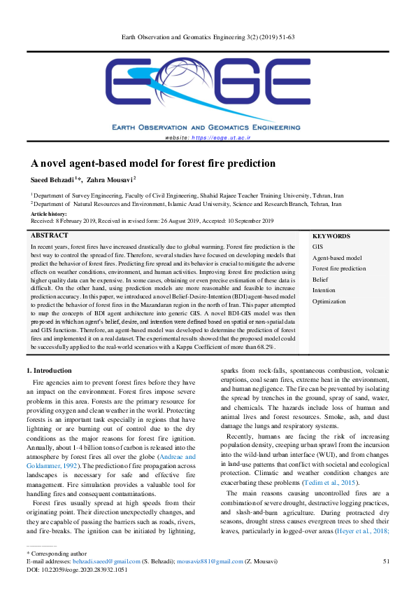 (PDF) A novel agent-based model for forest fire prediction
