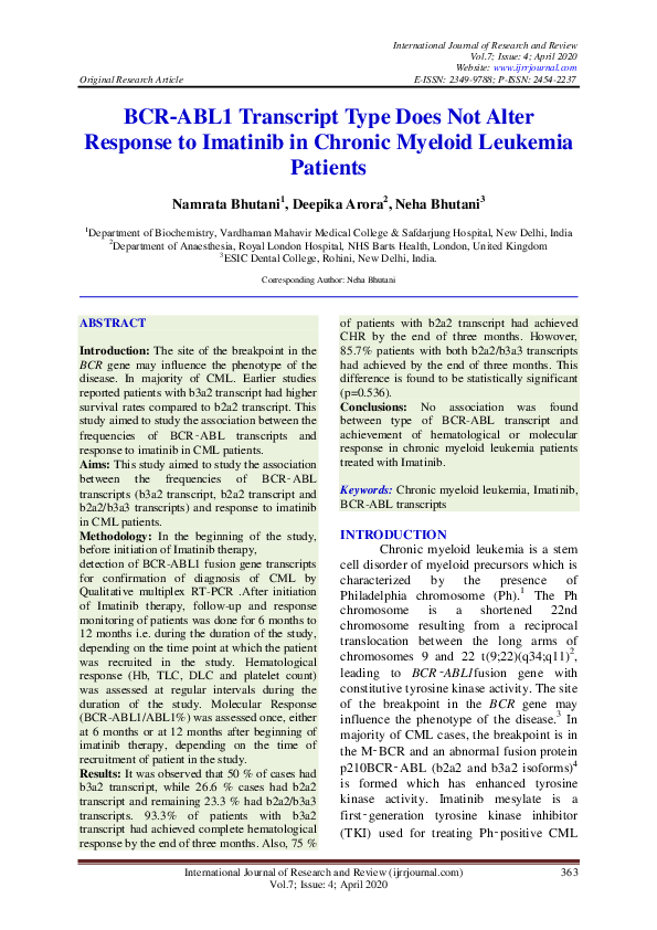 (PDF) BCR-ABL1 Transcript Type Does Not Alter Response to Imatinib in ...