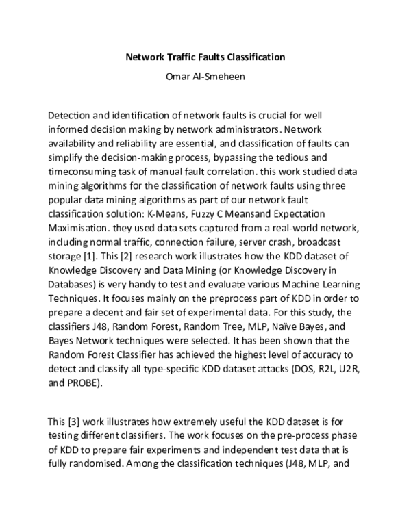 (PDF) Network Traffic Faults Classification