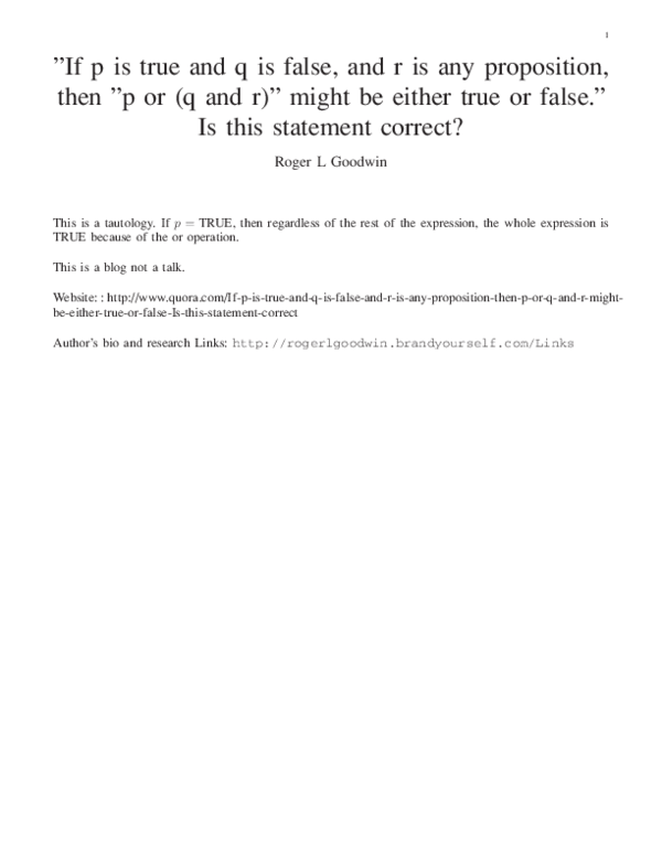 (PDF) "If p is true and q is false, and r is any proposition, then "p ...