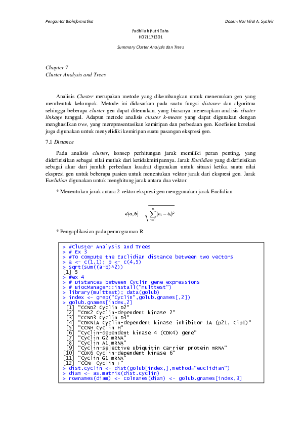 (PDF) H071171301 Fadhillah Putri Taha Chapter7 Cluster Analysis and Trees