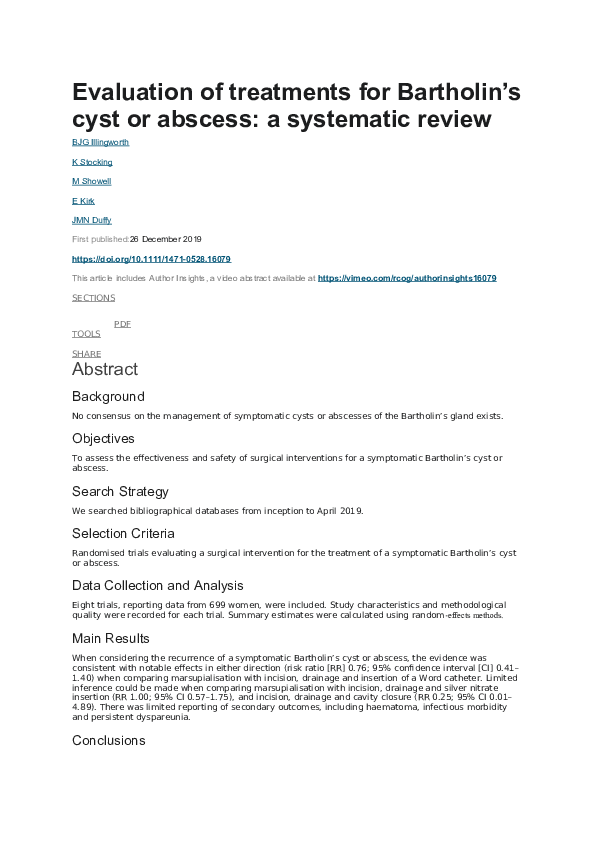 (DOC) Evaluation of treatments for Bartholin's cyst or abscess: a ...