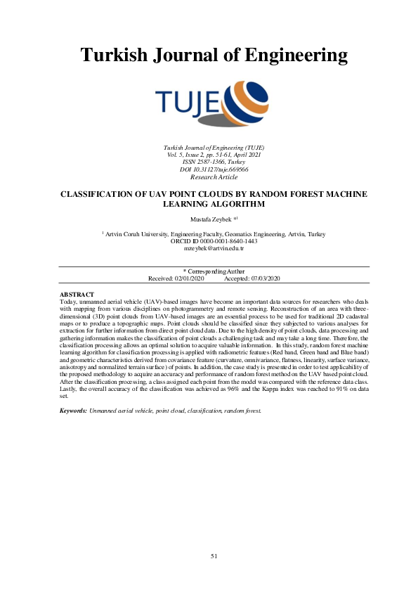 Pdf Classification Of Uav Point Clouds By Random Forest Machine Learning Algorithm