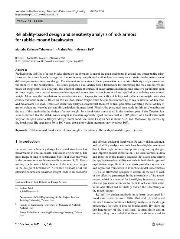 (PDF) Reliability-based design and sensitivity analysis of rock armors for rubble-mound breakwater