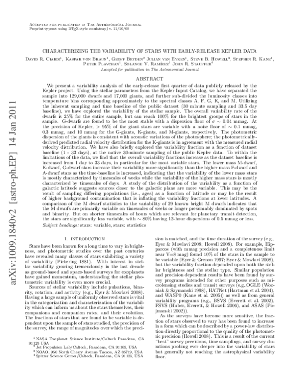 (PDF) Characterizing the Variability of Stars with Early-Release Kepler Data