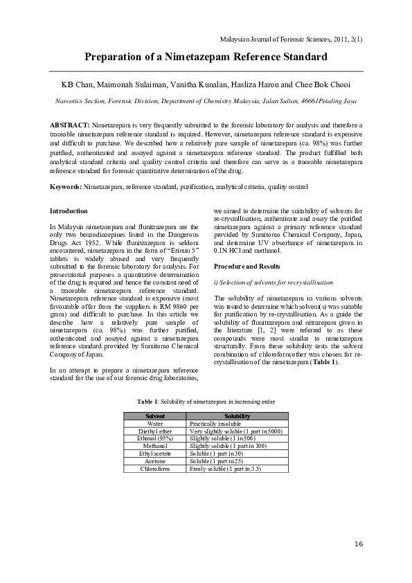 (PDF) Preparation of a Nimetazepam Reference Standard