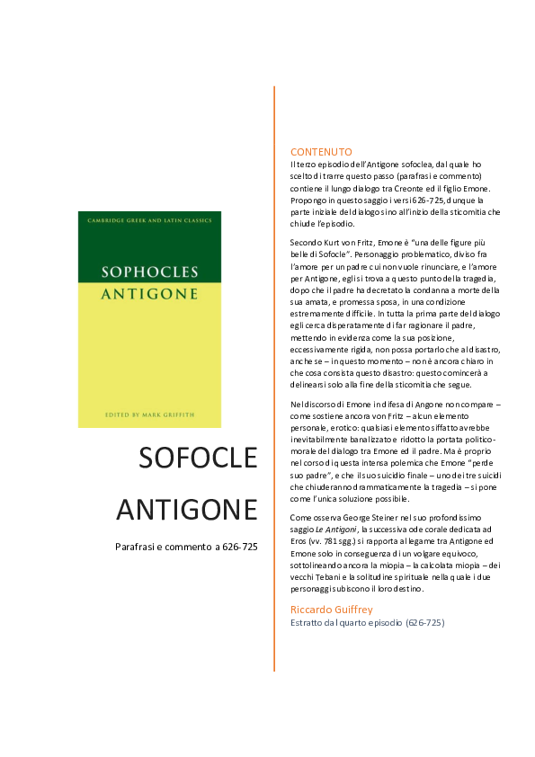 (PDF) SOFOCLE - Antigone - Parafrasi e commento ai versi 626-725