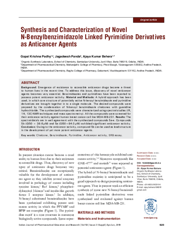 (PDF) Synthesis and Characterization of Novel N-Benzylbenzimidazole Linked Pyrimidine ...