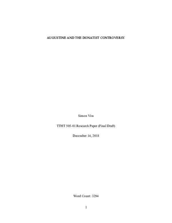 (DOC) AUGUSTINE AND THE DONATIST CONTROVERSY