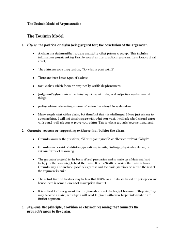 (DOC) The Toulmin Model of Argumentation The Toulmin Model