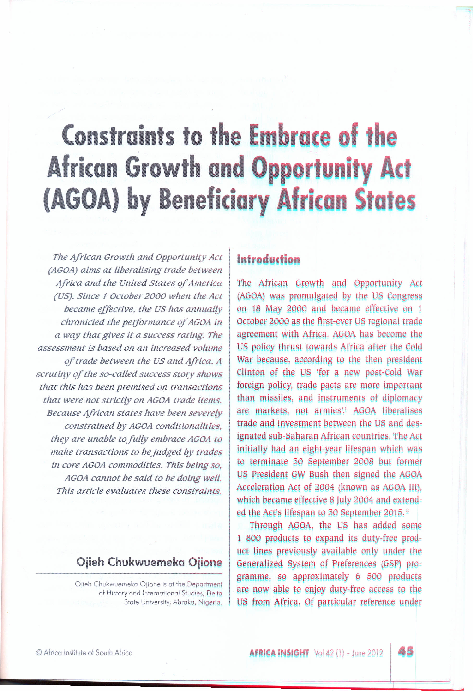 (PDF) Constraints to the Embrace of the African Growth and Opportunity ...