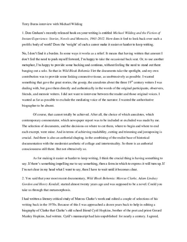 Terry Burns interview with Michael Wilding