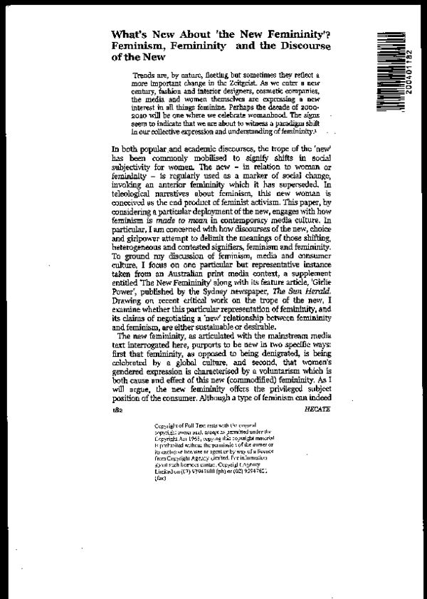 (PDF) What's new about the new femininity'?: Feminism, femininity and ...