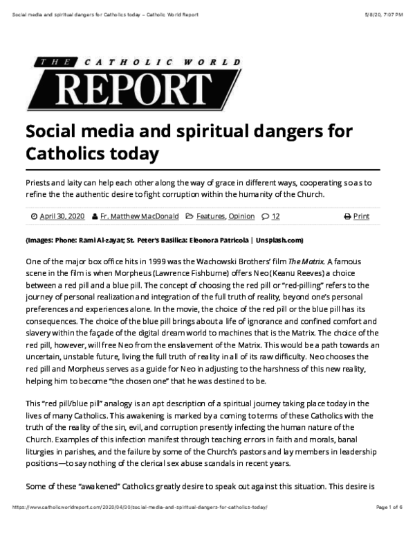 (PDF) Social media and spiritual dangers for Catholics today – Catholic ...