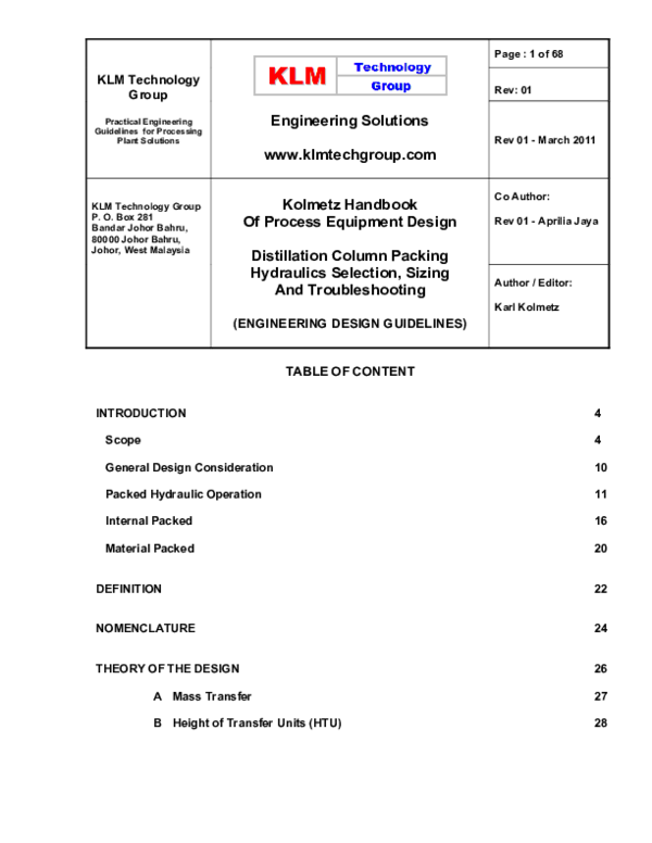 (PDF) Distillation Column Packing Hydraulics Selection, Sizing And ...