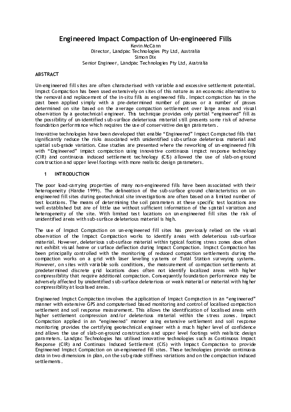 (PDF) Engineered Impact Compaction of Un-engineered Fills | Simon Dix ...