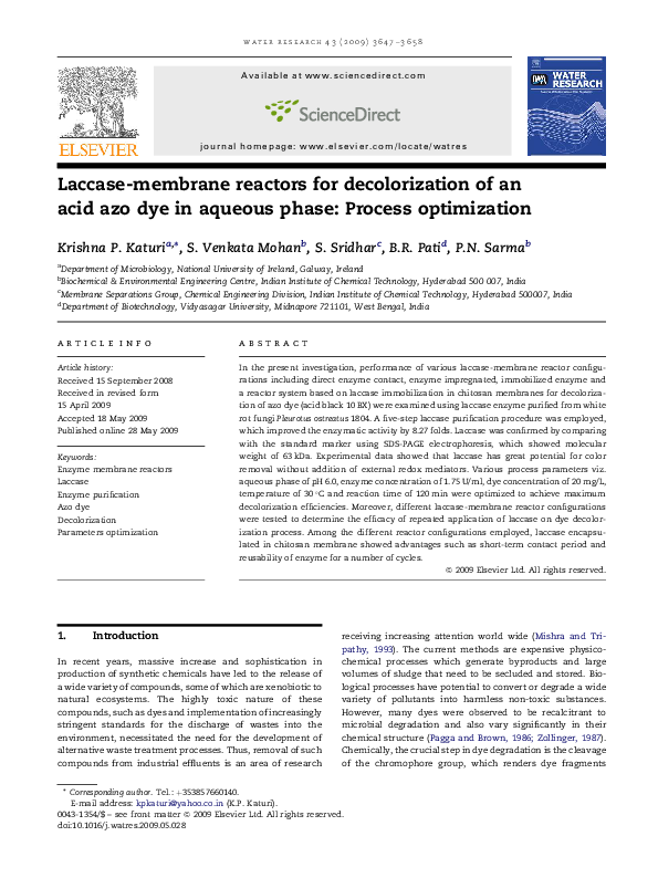 (PDF) Optimizing Laccase-Membrane Reactors for Azo Dye Decolorization