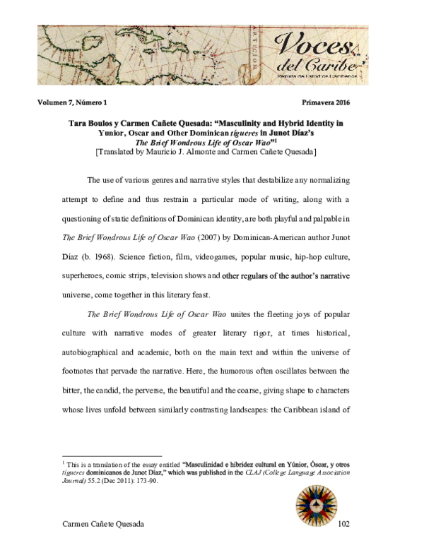 (PDF) “Masculinity and Hybrid Identity in Yunior, Oscar and Other ...
