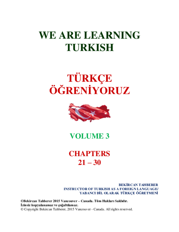 (PDF) WE ARE LEARNING TURKISH - TÜRKÇE ÖĞRENİYORUZ - VOLUME 3