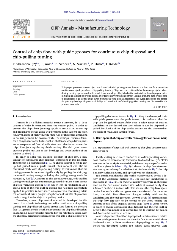 (PDF) Control of chip flow with guide grooves for continuous chip ...
