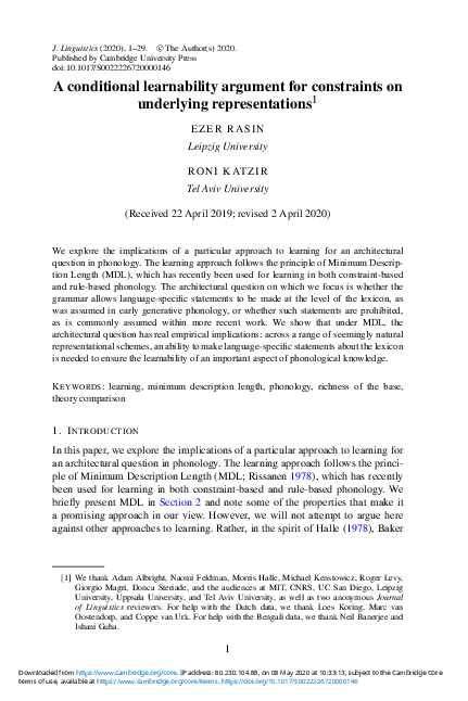 Pdf A Conditional Learnability Argument For Constraints On Underlying Representations