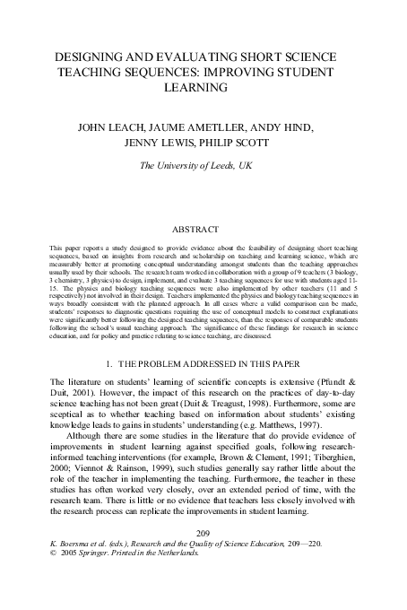 (PDF) Designing and evaluating short science teaching sequences ...