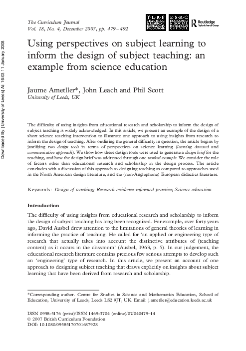 (PDF) Using perspectives on subject learning to inform the design of ...