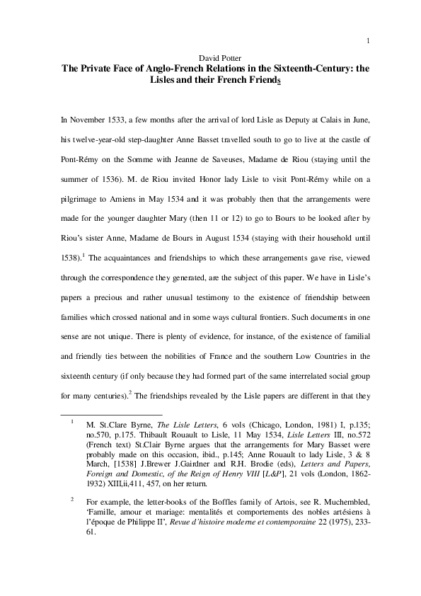 (PDF) The Private Face of Anglo-French Relations in the Sixteenth ...