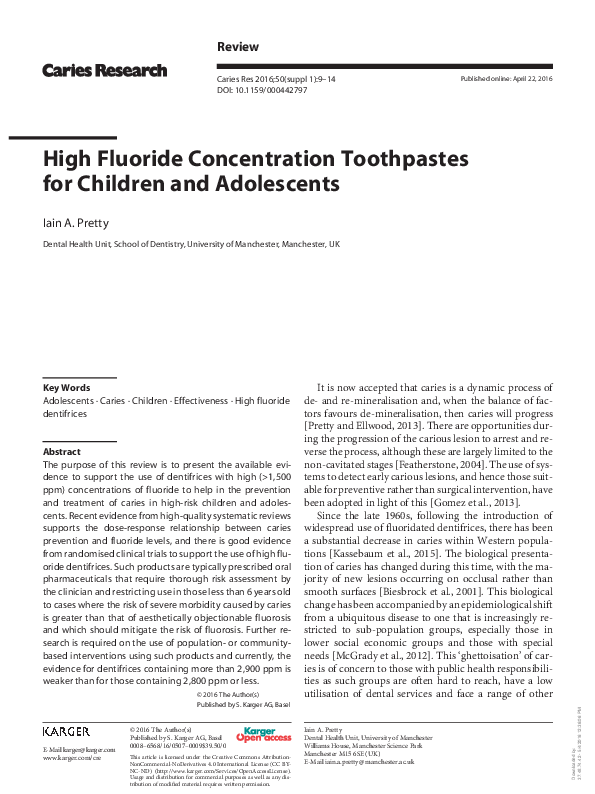 (PDF) E- High Fluoride Concentration Toothpastes for Children and ...