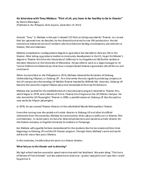 (PDF) INTERVIEW WITH TONY MABESA