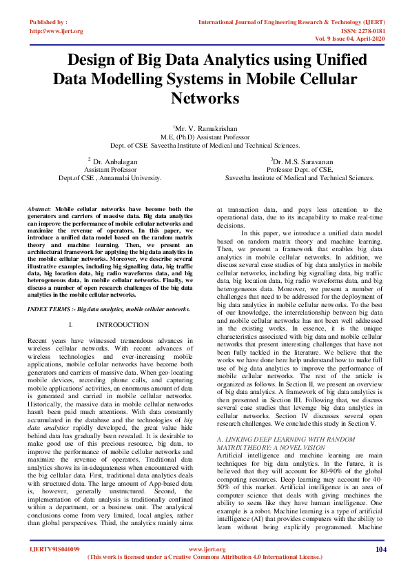 Pdf Ijert Design Of Big Data Analytics Using Unified Data Modelling