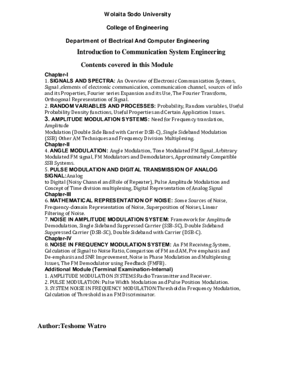 (PDF) Introduction to Communication System Engineering