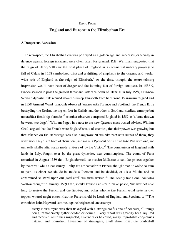(PDF) England and Europe in the Elizabethan Era