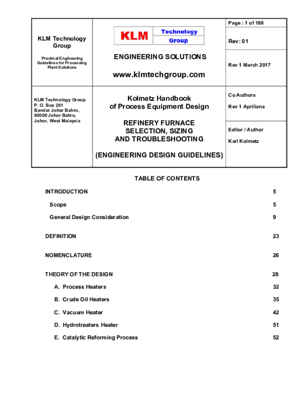 (PDF) REFINERY FURNACE SELECTION, SIZING AND TROUBLESHOOTING, Kolmetz ...
