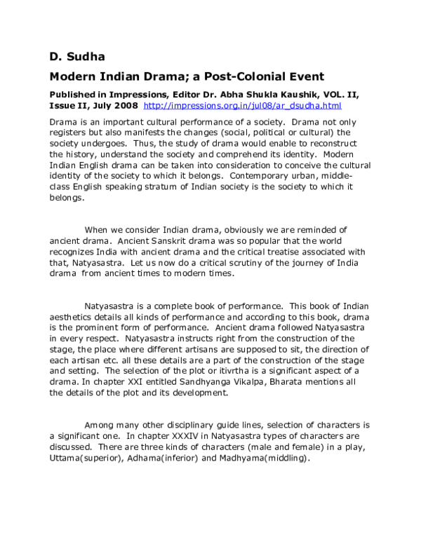 (DOC) Modern Indian Drama; a Post-Colonial Event