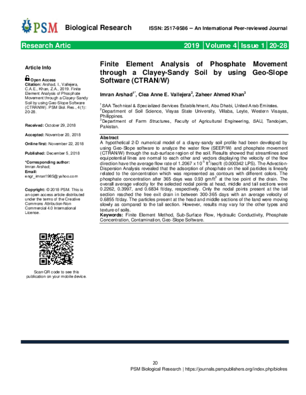 (PDF) Finite Element Analysis of Phosphate Movement through a Clayey-Sandy Soil by using Geo ...