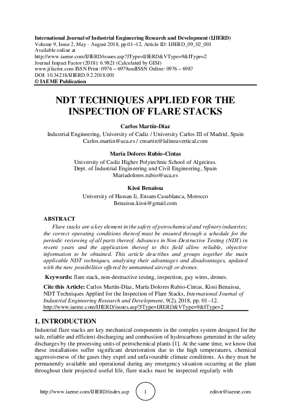 (PDF) NDT TECHNIQUES APPLIED FOR THE INSPECTION OF FLARE STACKS