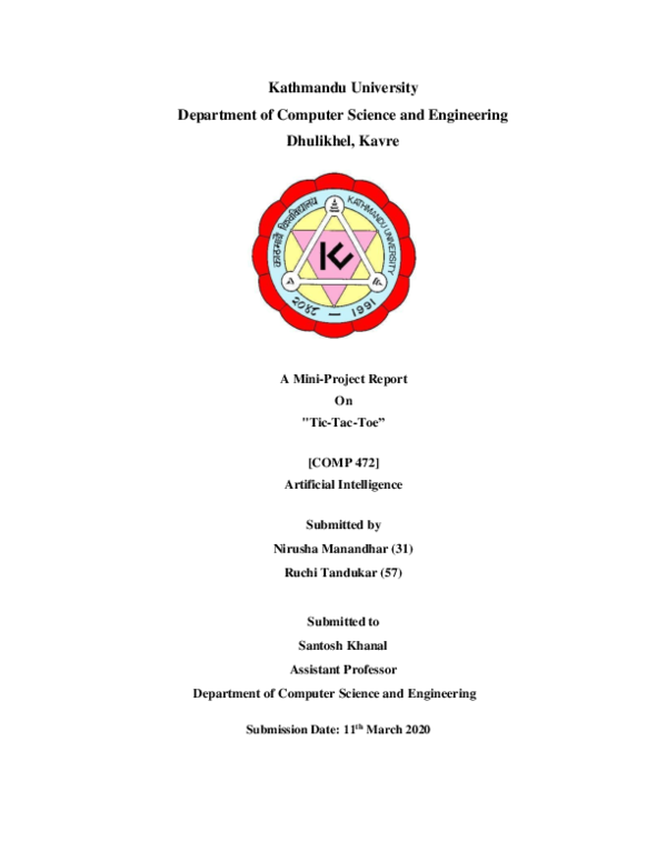 Pdf A Mini Project Report Tic Tac Toe