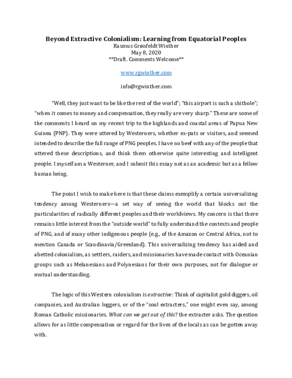 (PDF) Beyond Extractive Colonialism: Learning from Equatorial Peoples