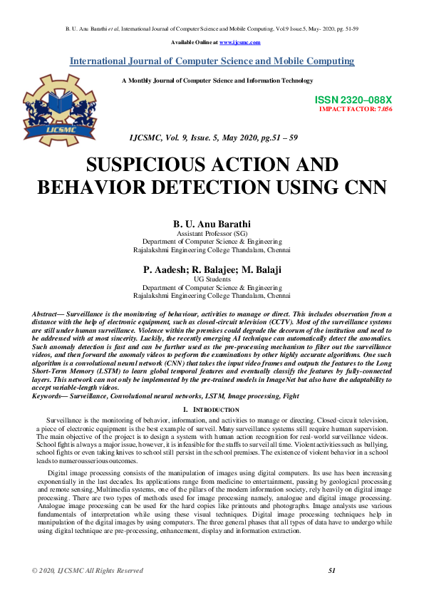 (PDF) SUSPICIOUS ACTION AND BEHAVIOR DETECTION USING CNN﻿