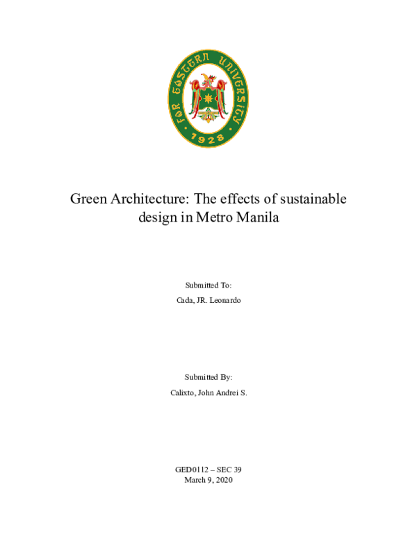 (DOC) Green Architecture: The effects of sustainable design in Metro Manila