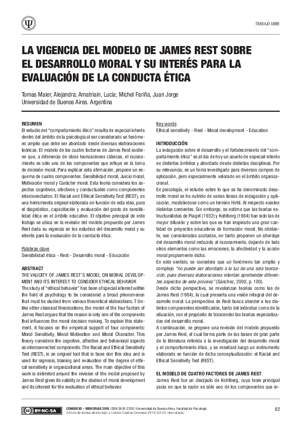 (PDF) La vigencia del Modelo de James Rest sobre el Desarrollo Moral y ...