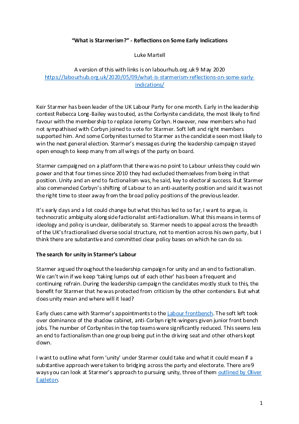 (PDF) What is Starmerism? Reflections on Some Early Indications