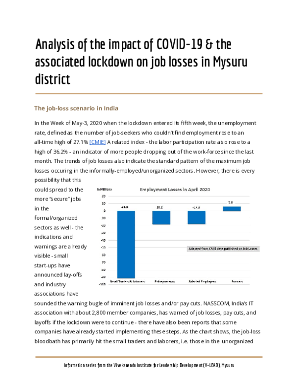 (PDF) Analysis of the impact of COVID-19 & the associated lockdown on ...