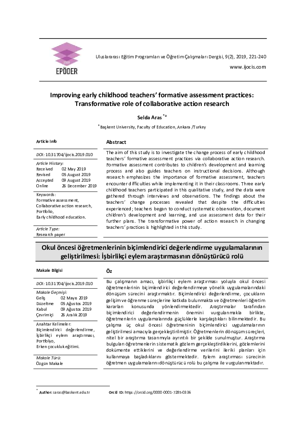 (PDF) Improving early childhood teachers' formative assessment practices: Transformative role of ...