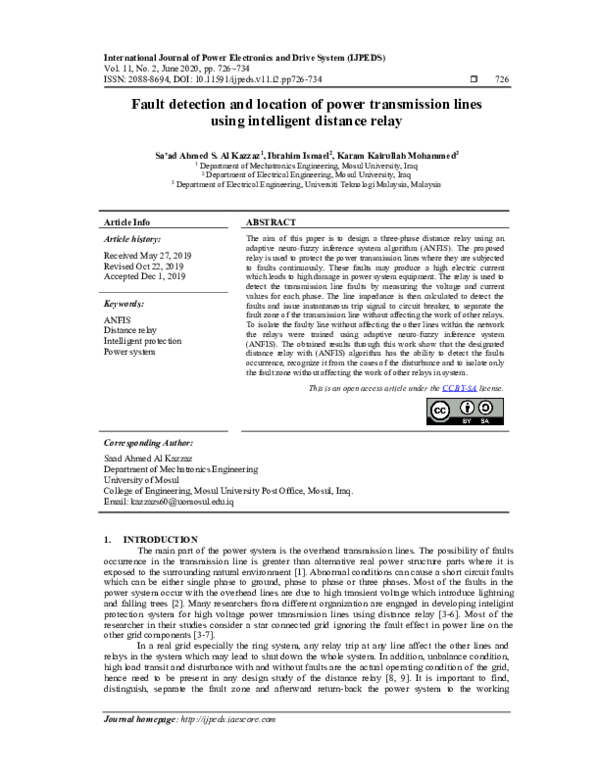 (PDF) Fault detection and location of power transmission lines using intelligent distance relay
