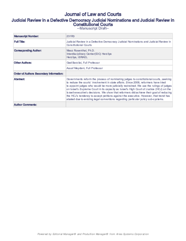 (PDF) Judicial Review in a Defective Democracy: Judicial Nominations ...